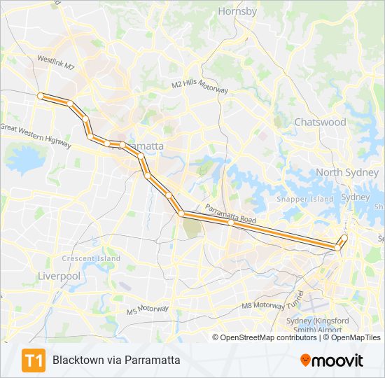 t1 Route: Schedules, Stops & Maps - Blacktown via Parramatta (Updated)