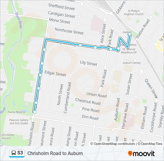 s3 Route: Schedules, Stops & Maps - Chisholm Rd opp Auburn Botanic Gdns ...