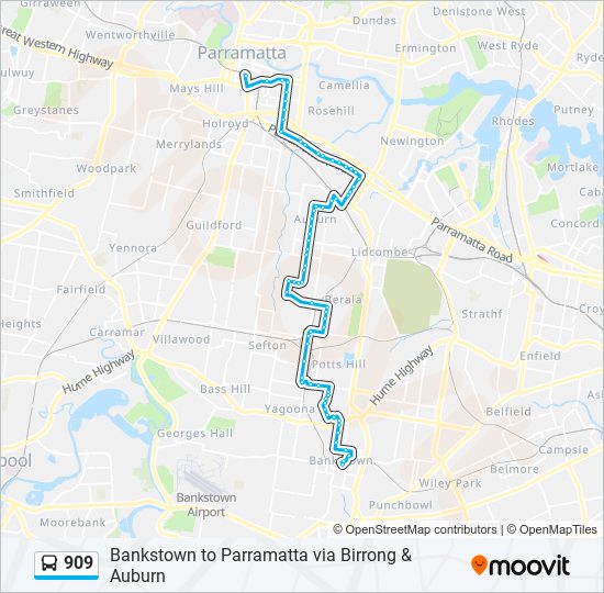 909 Route: Schedules, Stops & Maps - Bankstown Stn (Updated)