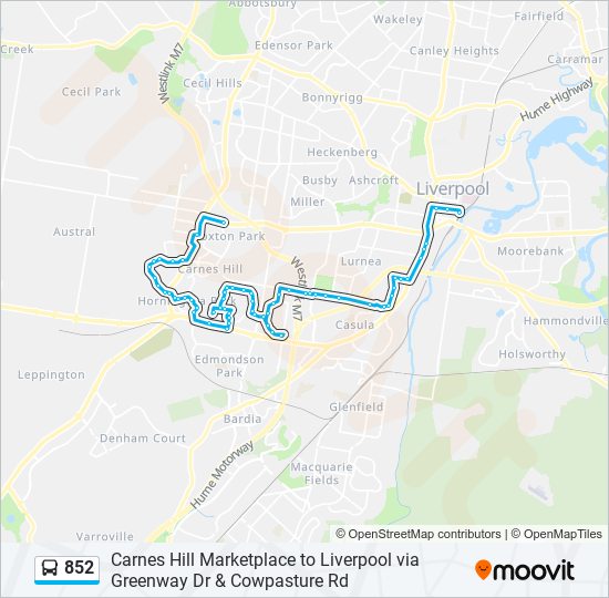852 Route: Schedules, Stops & Maps - Hoxton Park Rd after Glen Innes Rd ...
