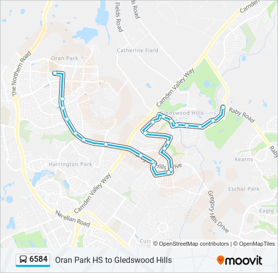 6584 Route: Schedules, Stops & Maps - Gledswood Hills Rd before Raby ...