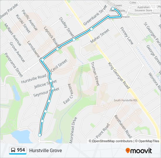 954 Route: Schedules, Stops & Maps - Hurstville Grove (Updated)