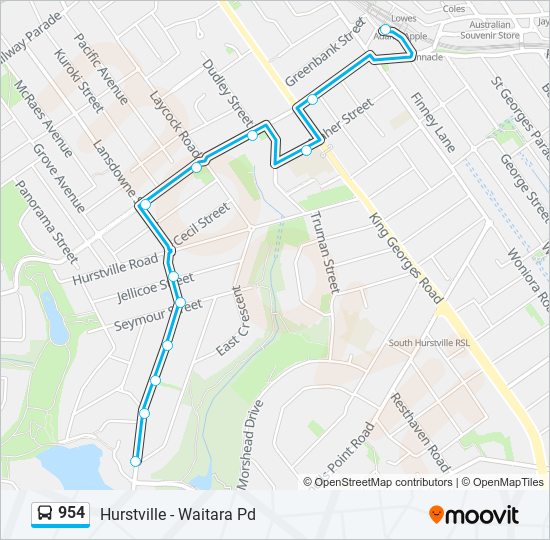 954 Route: Schedules, Stops & Maps - Hurstville - Waitara Pd (Updated)