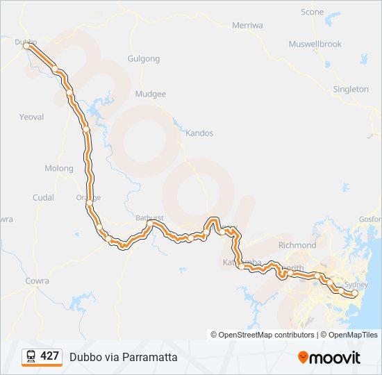 427 Route: Schedules, Stops & Maps - Dubbo via Parramatta (Updated)