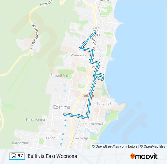 92 Route: Schedules, Stops & Maps - Bulli via East Woonona (Updated)