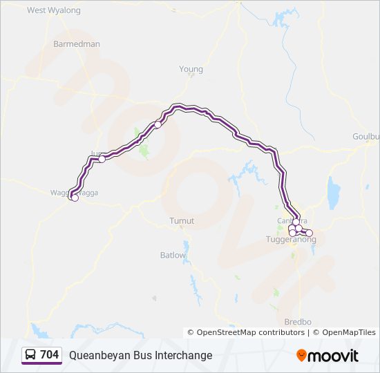 704 Route: Schedules, Stops & Maps - Queanbeyan Bus Interchange (Updated)