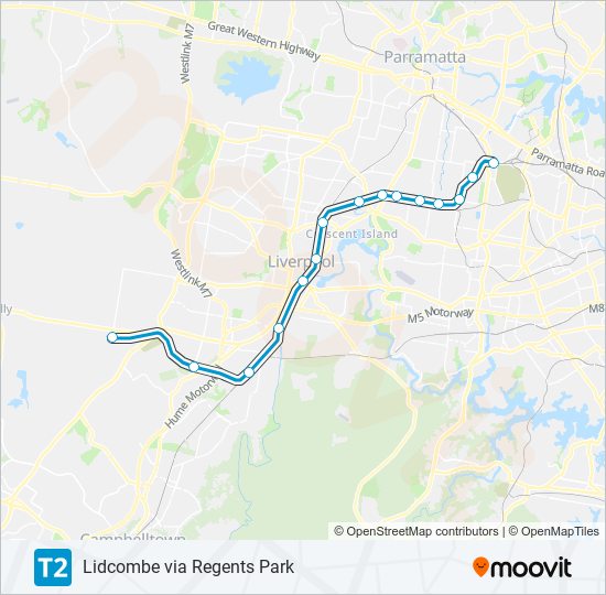 t2 Route: Schedules, Stops & Maps - Lidcombe via Regents Park (Updated)