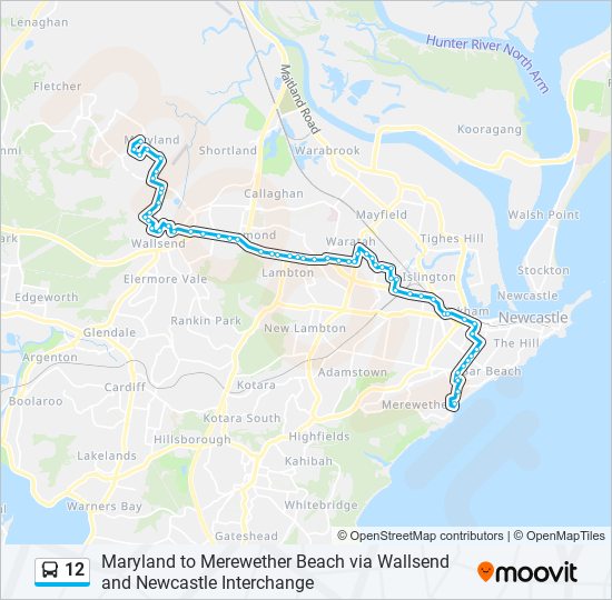 12 Route: Schedules, Stops & Maps - Merewether (Updated)