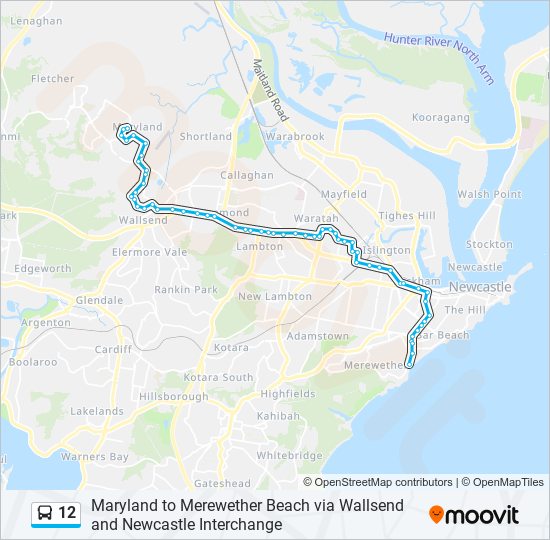 12 Route: Schedules, Stops & Maps - Merewether (Updated)