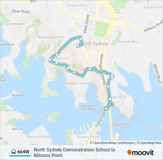 664w Route: Schedules, Stops & Maps - Milsons Point (Updated)