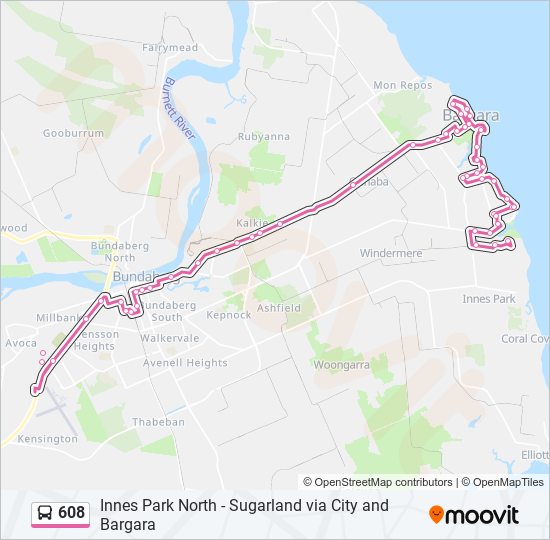 608 Route: Schedules, Stops & Maps - Sugarland Plaza (Bundaberg) (Updated)