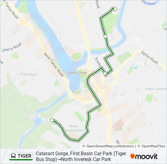 tiger Route: Schedules, Stops & Maps - Cataract Gorge, First Basin Car ...