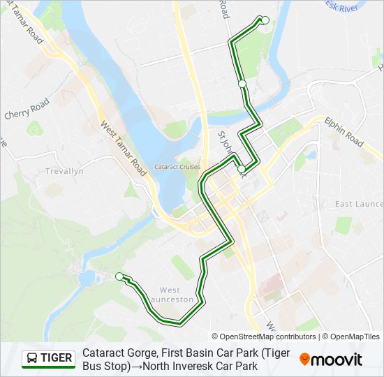 tiger Route: Schedules, Stops & Maps - Cataract Gorge, First Basin Car ...