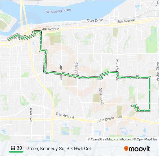 30 Route: Schedules, Stops & Maps - Green, Kennedy Sq, Blk Hwk Col ...