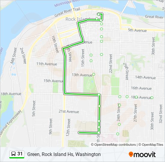 31 Route: Schedules, Stops & Maps - Green, Rock Island Hs, Washington ...