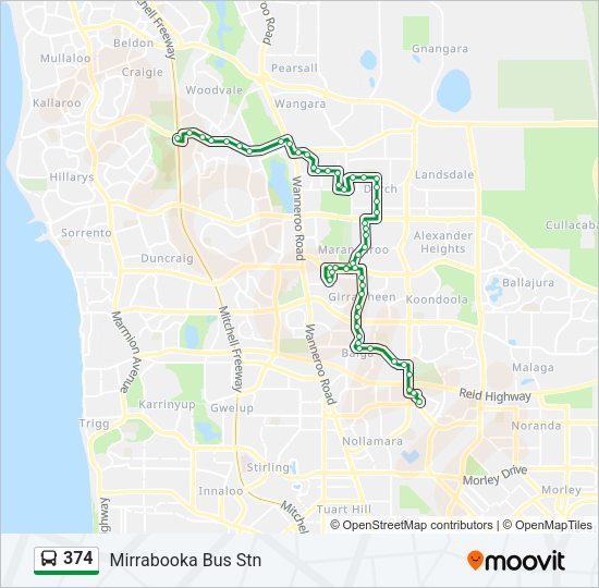 374 Route: Schedules, Stops & Maps - Mirrabooka Bus Stn (Updated)