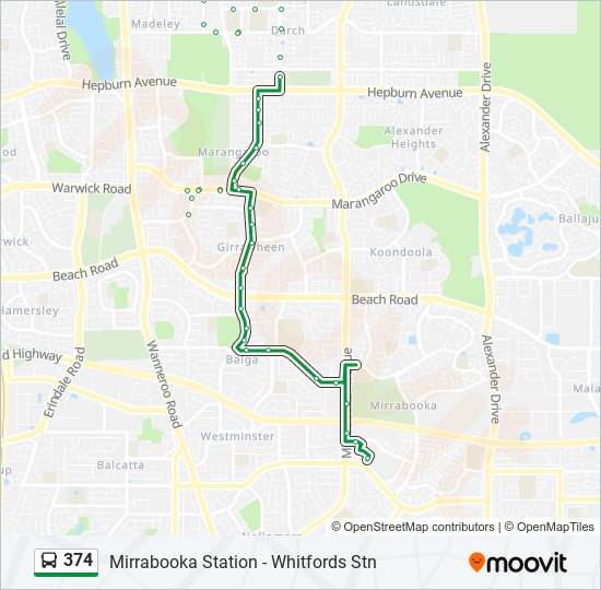 374 Route: Schedules, Stops & Maps - Mirrabooka Bus Stn (Updated)