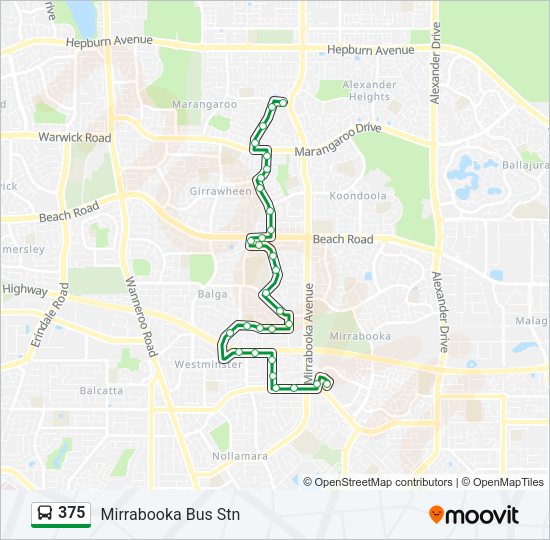 375 Route: Schedules, Stops & Maps - Mirrabooka Bus Stn (Updated)