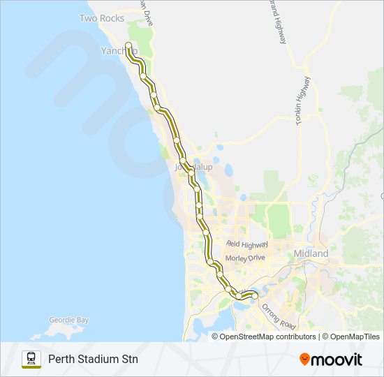 Línea yanchep line: horarios, paradas y mapas - Perth Stadium Stn ...