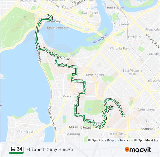 34 Route: Schedules, Stops & Maps - Elizabeth Quay Bus Stn (Updated)