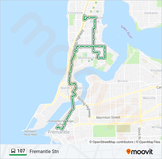 107 Route: Schedules, Stops & Maps - Fremantle Stn (Updated)