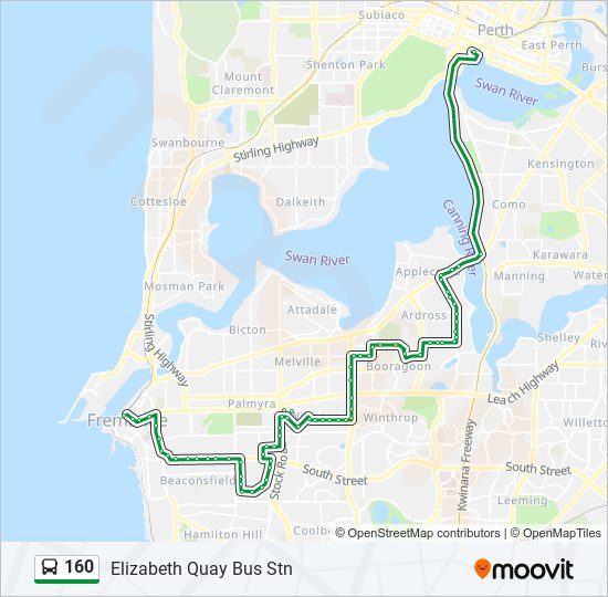 160 Route: Schedules, Stops & Maps - Elizabeth Quay Bus Stn (Updated)