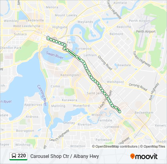 220 Route: Schedules, Stops & Maps - Carousel Shop Ctr / Albany Hwy ...