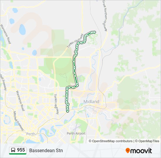 955 Route: Schedules, Stops & Maps - Bassendean Stn (Updated)