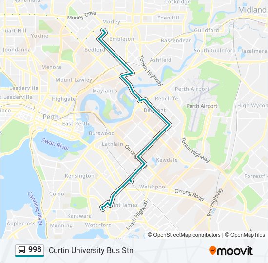 998 Route: Schedules, Stops & Maps - Curtin University Bus Stn (Updated)