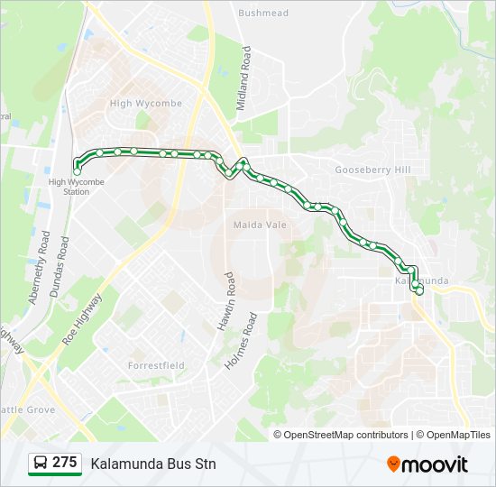 275 Route: Schedules, Stops & Maps - Kalamunda Bus Stn (Updated)