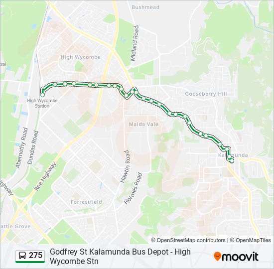 275 Route: Schedules, Stops & Maps - Kalamunda Bus Stn (Updated)