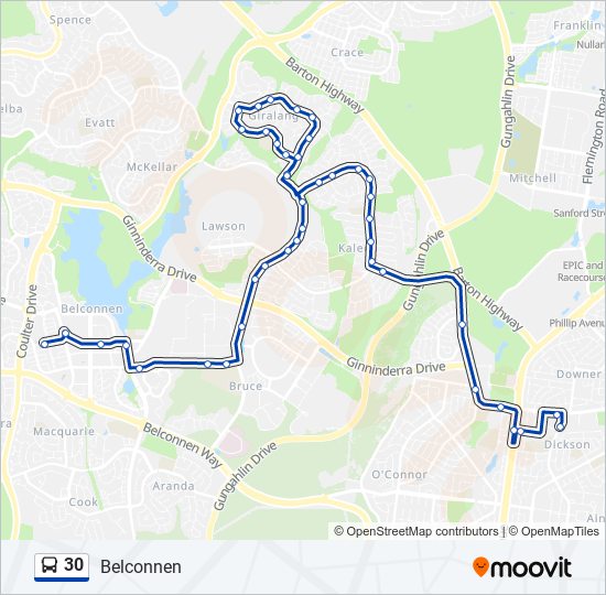 30 Route: Schedules, Stops & Maps - Belconnen (Updated)