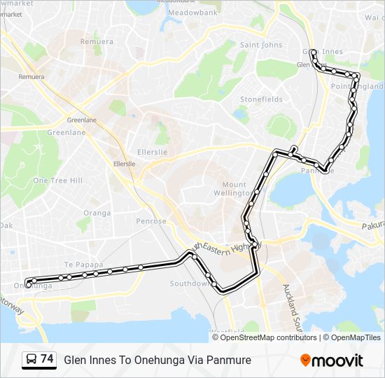 74 Route: Schedules, Stops & Maps - Glen Innes To Onehunga Via Panmure ...