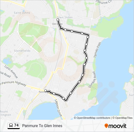 74 Route: Schedules, Stops & Maps - Panmure To Glen Innes (Updated)