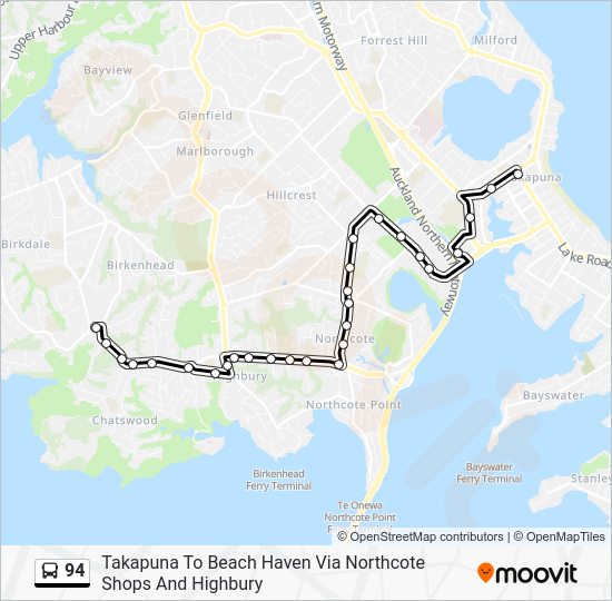 94 Route: Schedules, Stops & Maps - Takapuna To Beach Haven Via ...