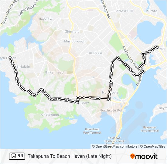 94 Route: Schedules, Stops & Maps - Takapuna To Beach Haven (Late Night ...