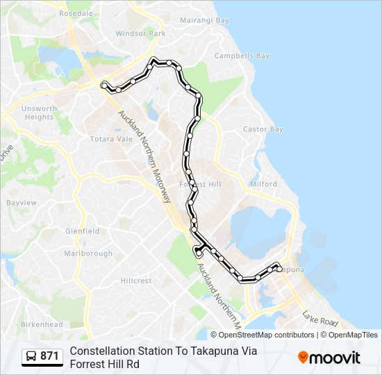 871 Route: Schedules, Stops & Maps - Constellation Station To Takapuna ...