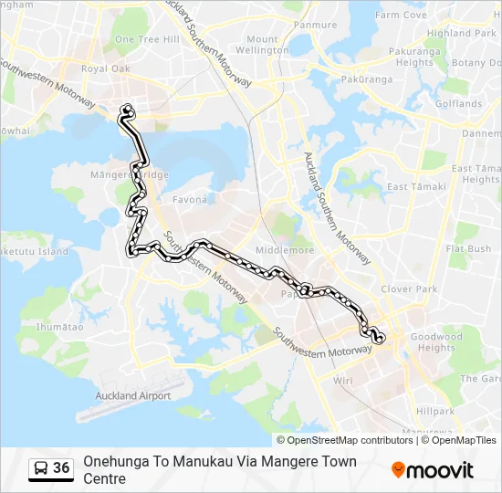 36 Route: Schedules, Stops & Maps - Onehunga To Manukau Via Mangere ...