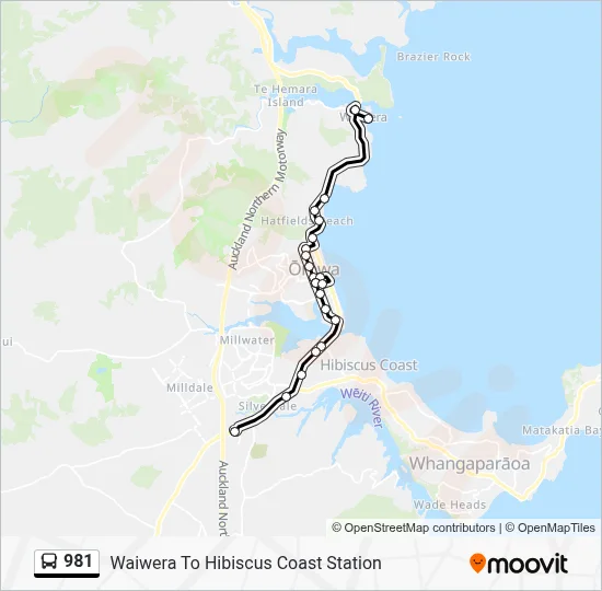 981 Route: Schedules, Stops & Maps - Waiwera To Hibiscus Coast Station ...