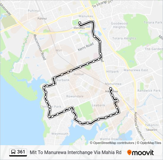 361 Route: Schedules, Stops & Maps - Mit To Manurewa Interchange Via ...