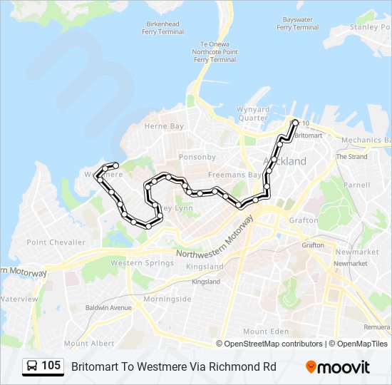 105 Route: Schedules, Stops & Maps - Britomart To Westmere Via Richmond ...