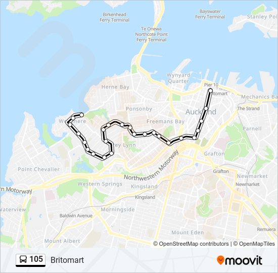 105 Route: Schedules, Stops & Maps - Britomart (Updated)