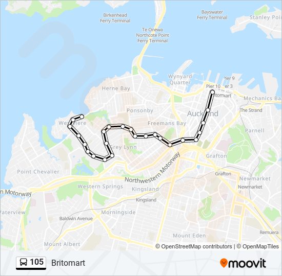 105 Route: Schedules, Stops & Maps - Britomart (Updated)