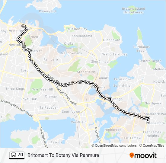 70 Route: Schedules, Stops & Maps - Britomart To Botany Via Panmure ...