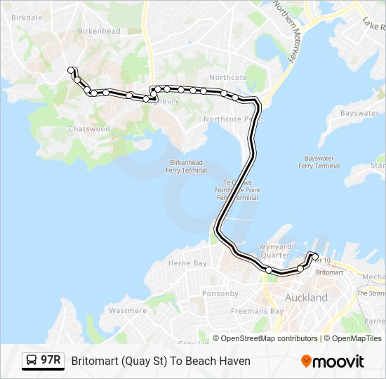 97R Route: Schedules, Stops & Maps - Britomart (Quay St) To Beach Haven ...