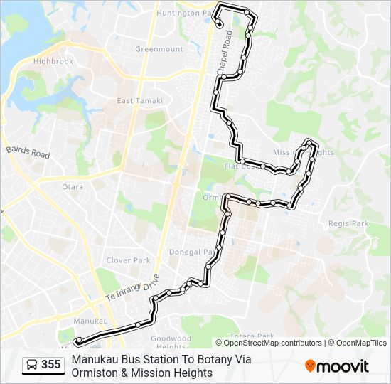 355 Route: Schedules, Stops & Maps - Manukau Bus Station To Botany Via ...