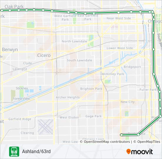 green line Route: Schedules, Stops & Maps - Towards 63rd (Updated)
