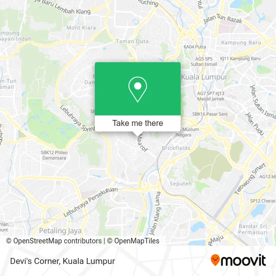 Bagaimana untuk pergi ke Devi's Corner di Kuala Lumpur menggunakan bas atau MRT & LRT?