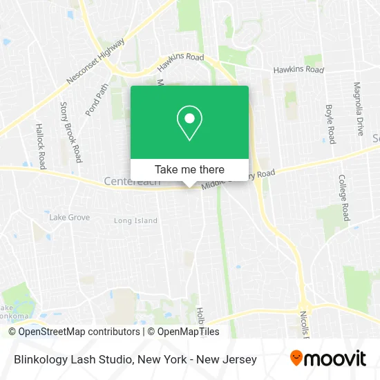 ¿Cómo llegar a Blinkology Lash Studio en Centereach en autobús o tren?