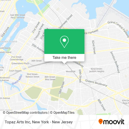 ¿Cómo llegar a Topaz Arts Inc en Queens en metro, tren o autobús?